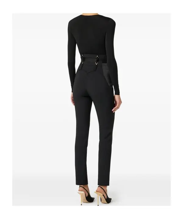 Elisabetta Franchi High-waisted Tailored Trousers With Satin Inserts And Logo Belt
