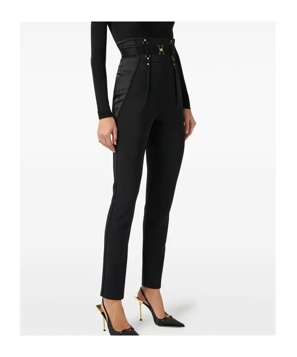 Elisabetta Franchi High-waisted Tailored Trousers With Satin Inserts And Logo Belt