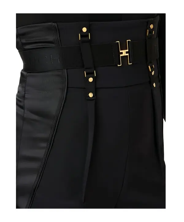 Elisabetta Franchi High-waisted Tailored Trousers With Satin Inserts And Logo Belt