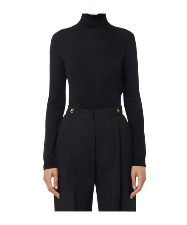 Elisabetta Franchi Micro Logo Jacquard High Neck Jumper - Black