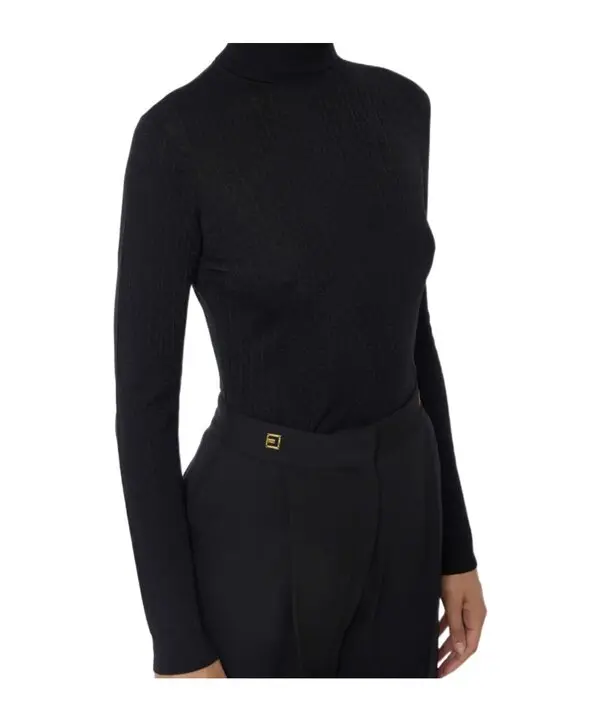 Elisabetta Franchi Micro Logo Jacquard High Neck Jumper - Black