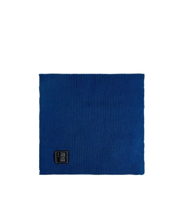 Versace Logo Patch Ribbed-knit Scarf - Blue