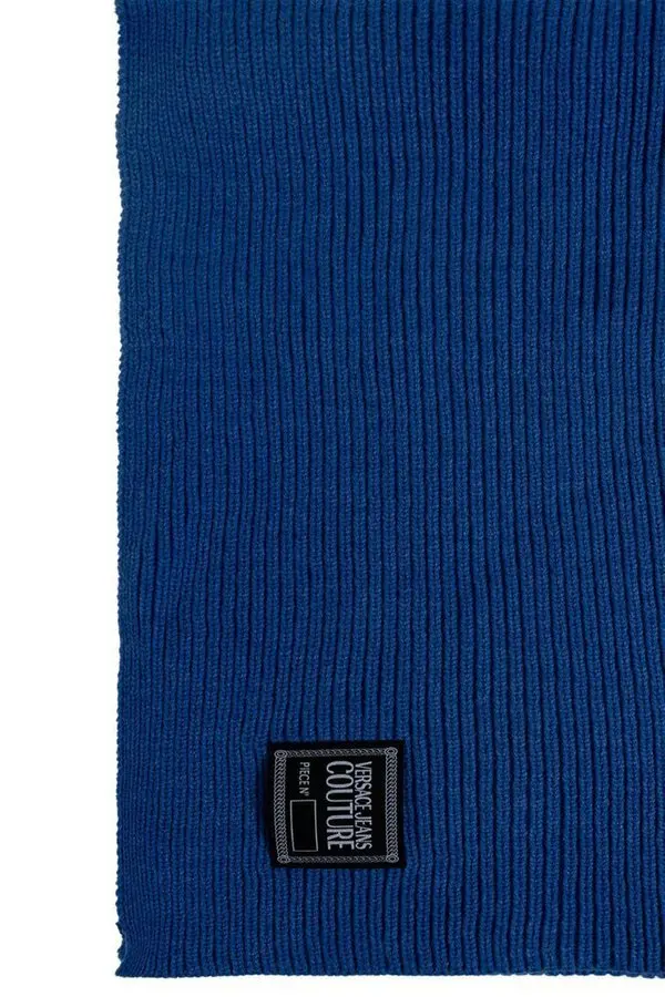 Versace Logo Patch Ribbed-knit Scarf - Blue