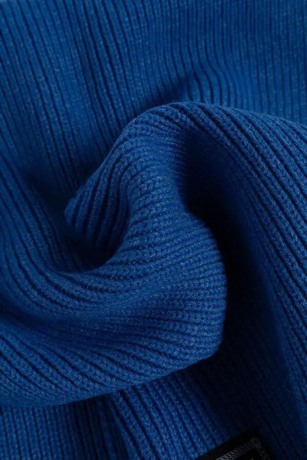 Versace Logo Patch Ribbed-knit Scarf - Blue