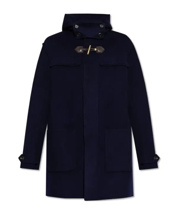 Moschino Hooded Duffle Coat With Frog Closure - Black