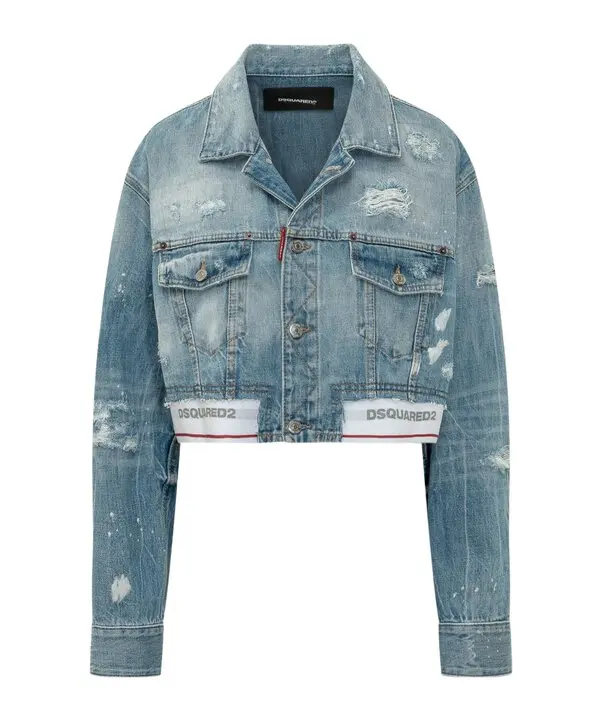 Dsquared2 Cropped Denim Jacket With Logo Belt