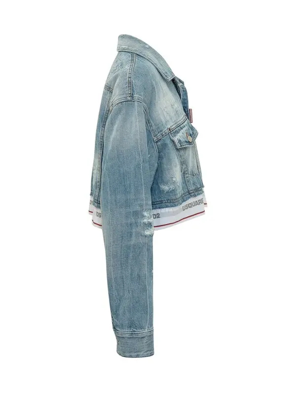 Dsquared2 Cropped Denim Jacket With Logo Belt