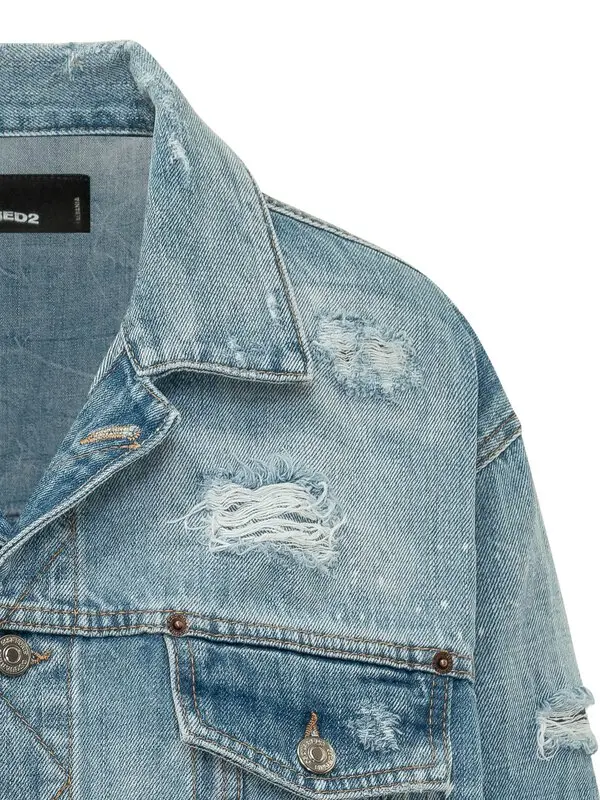 Dsquared2 Cropped Denim Jacket With Logo Belt
