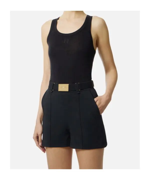 Elisabetta Franchi Ribbed Racerback Tank Top With Embroidered Logo