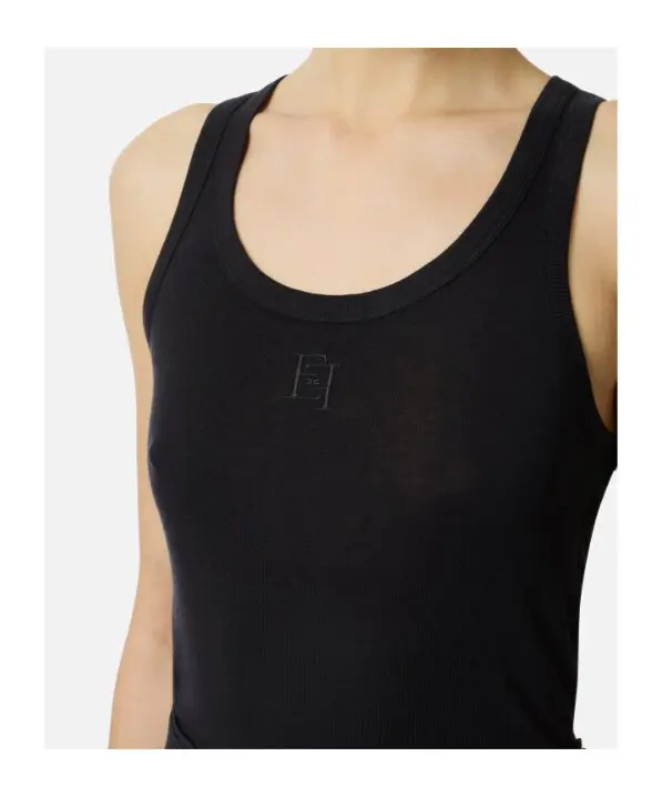 Elisabetta Franchi Ribbed Racerback Tank Top With Embroidered Logo