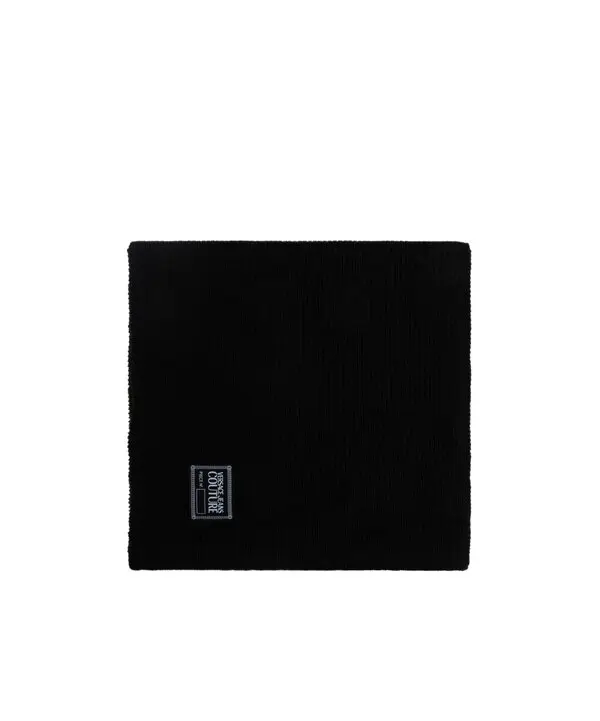 Versace Logo Patch Ribbed-knit Scarf - Black