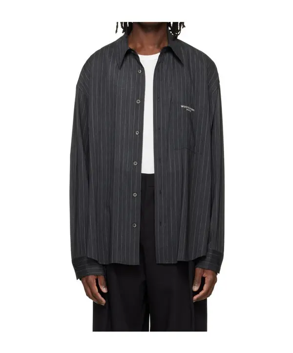 WOOYOUNGMI Striped Long-sleeved Shirt - Black