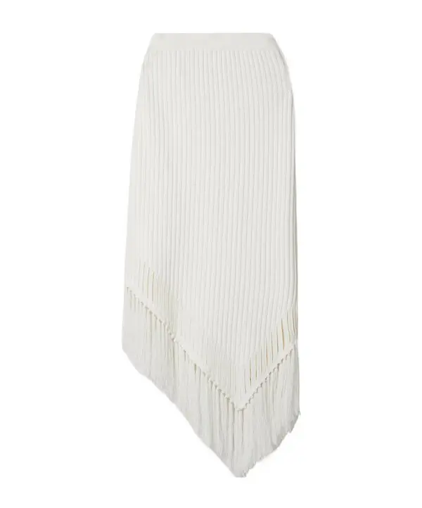 Cult Gaia Tonisha Asymmetrical Fringe Ribbed Knit Midi Skirt - Off White