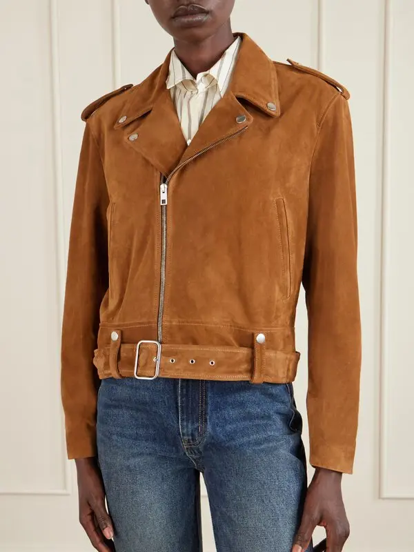 NILI LOTAN Suede Motorcycle Jacket - Tan