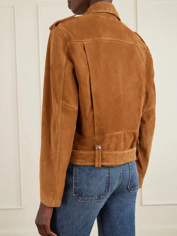 NILI LOTAN Suede Motorcycle Jacket - Tan