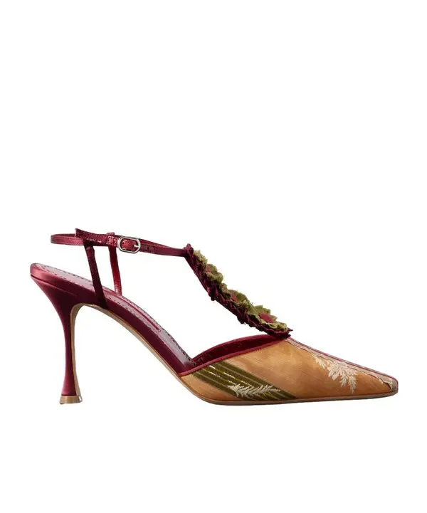 Manolo Blahnik Appliquéd Silk And Linen-blend Jacquard Pumps - Brown