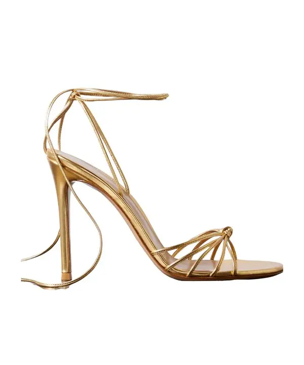 GIANVITO ROSSI Lace-up Metallic Leather Sandals