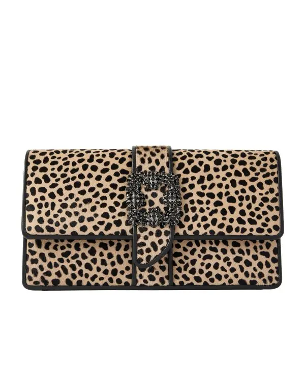 Manolo Blahnik Leopard-print Calf Hair Clutch - Black