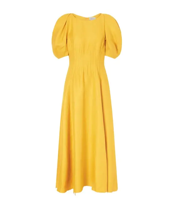 Gabriela Hearst Ranya Linen Midi Dress - Mustard Yellow