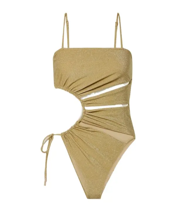 Cult Gaia Allegra Openwork Pleated Swimsuit - Golden