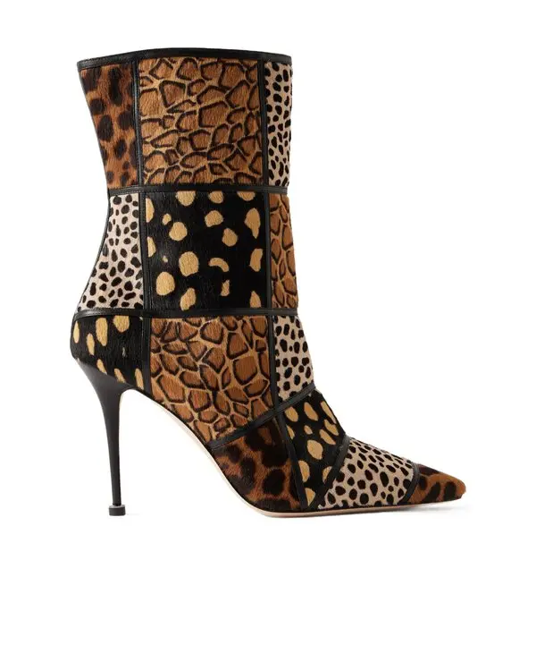 Manolo Blahnik Leather-trimmed Patchwork Calf Hair Ankle Boots