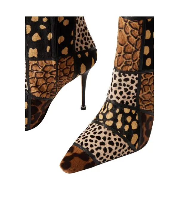 Manolo Blahnik Leather-trimmed Patchwork Calf Hair Ankle Boots