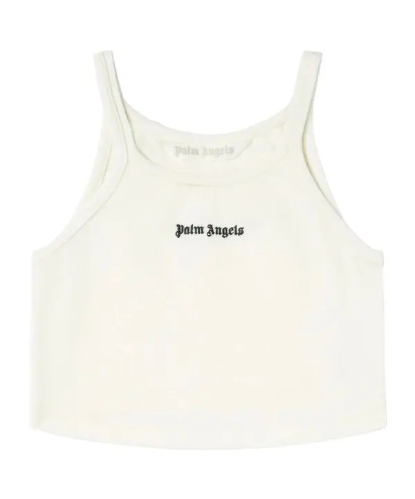 Palm Angels Logo Print Crewneck Tank Top - White