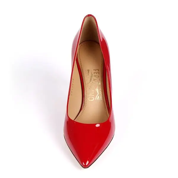 FERRAGAMO Patent Leather Pointed Stiletto High Heels - Red
