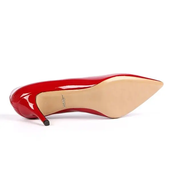 FERRAGAMO Patent Leather Pointed Stiletto High Heels - Red