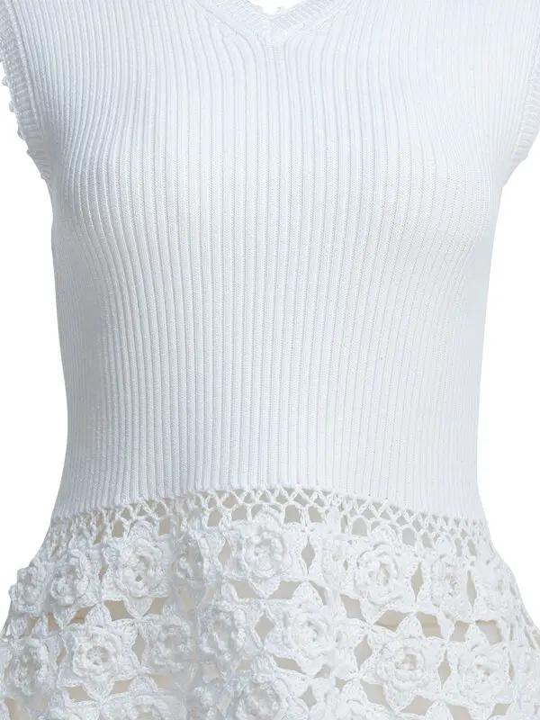 GANNI V-neck Sleeveless Crochet-hem Knit Top