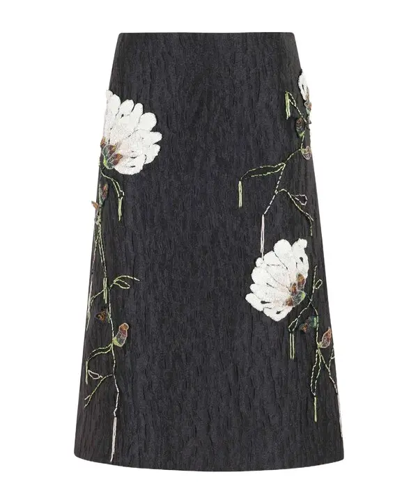 Simkhai Floral Midi Skirt - Black