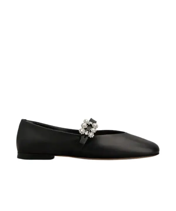 ROGER VIVIER Round Toe Mini Flower Buckle Ballet Flats