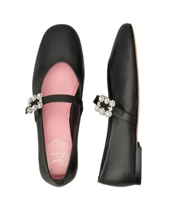 ROGER VIVIER Round Toe Mini Flower Buckle Ballet Flats