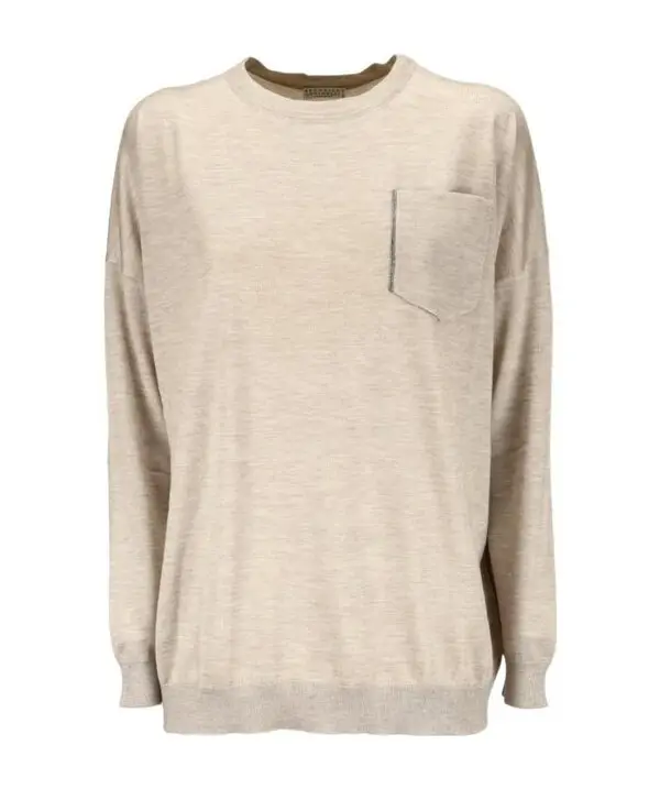Brunello Cucinelli Crewneck Knitted Jumper With Pocket Detail - Nude