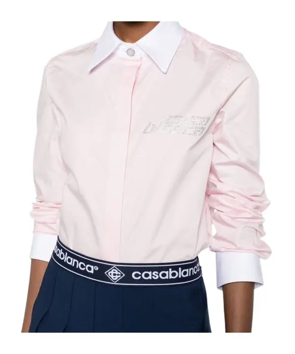 Casablanca Embellished Crystal Logo Long Sleeve Shirt
