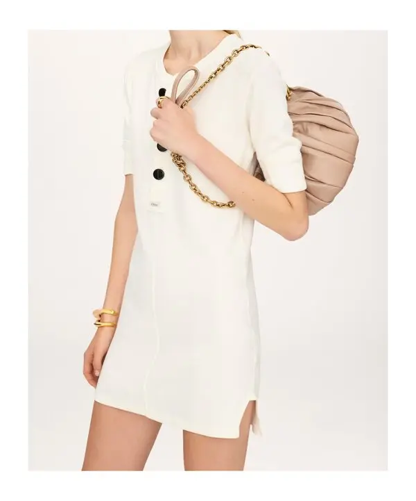 Chloé Buttoned Henley Mini Dress In Organic Cotton - Milk Color