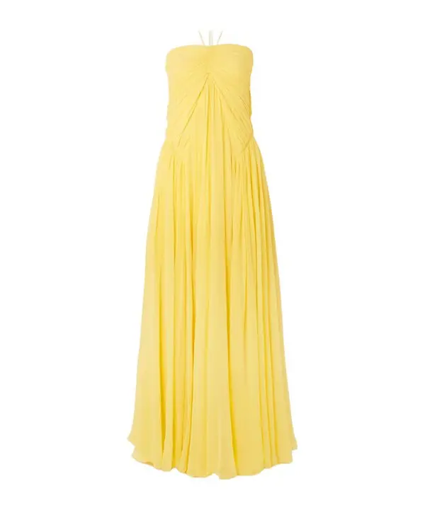 Cult Gaia Ritz Gathered Silk-chiffon Halterneck Maxi Dress - Yellow