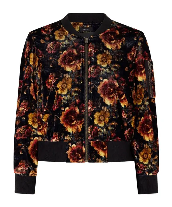 R13 Floral Print Velvet Bomber Jacket