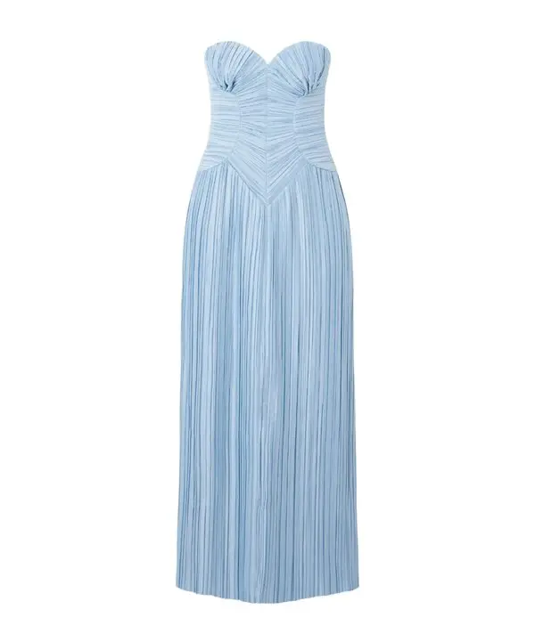 Cult Gaia Ashika Pleated Satin Gown - Blue