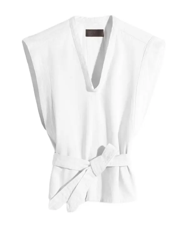 LEMAIRE V-neck Belted Cotton Vest - White