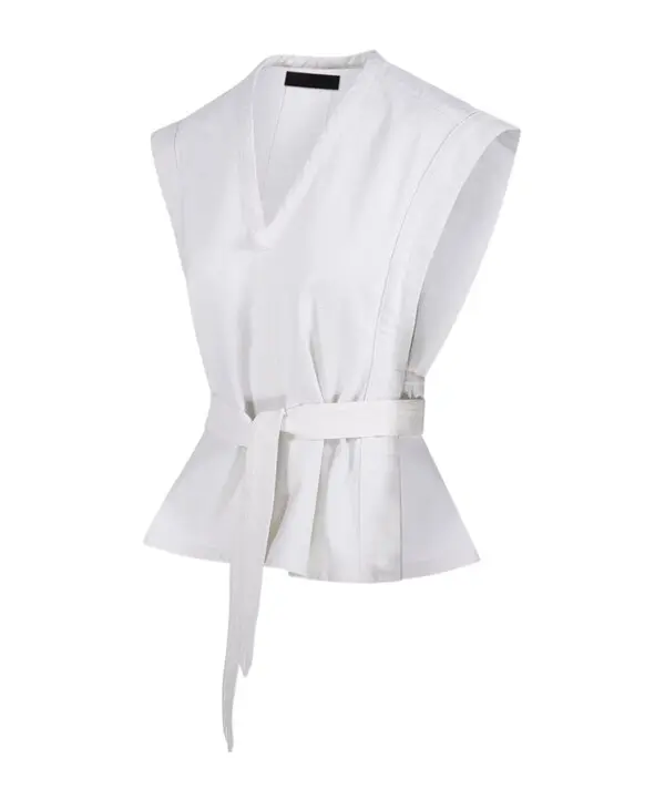 LEMAIRE V-neck Belted Cotton Vest - White