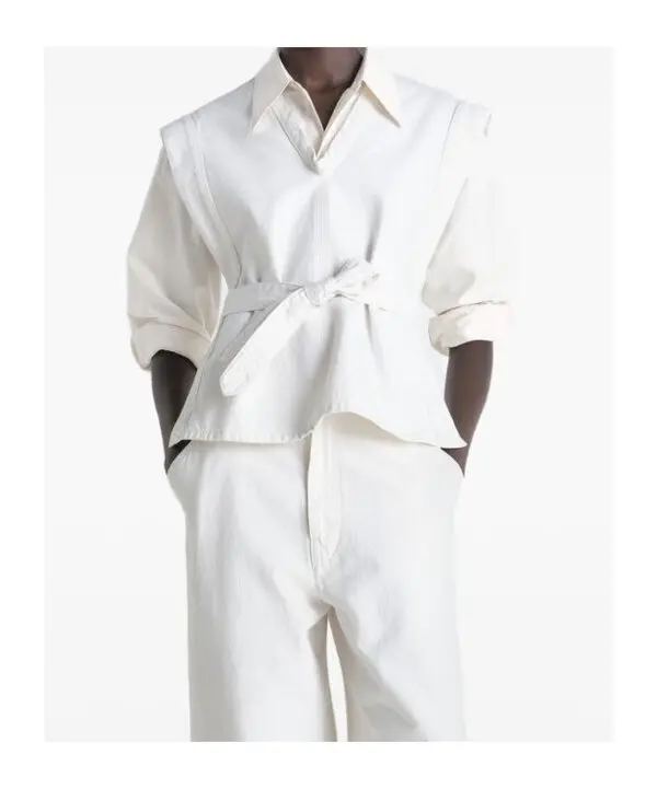 LEMAIRE V-neck Belted Cotton Vest - White