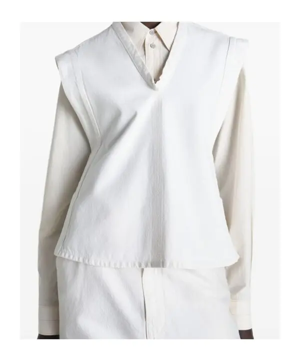 LEMAIRE V-neck Belted Cotton Vest - White
