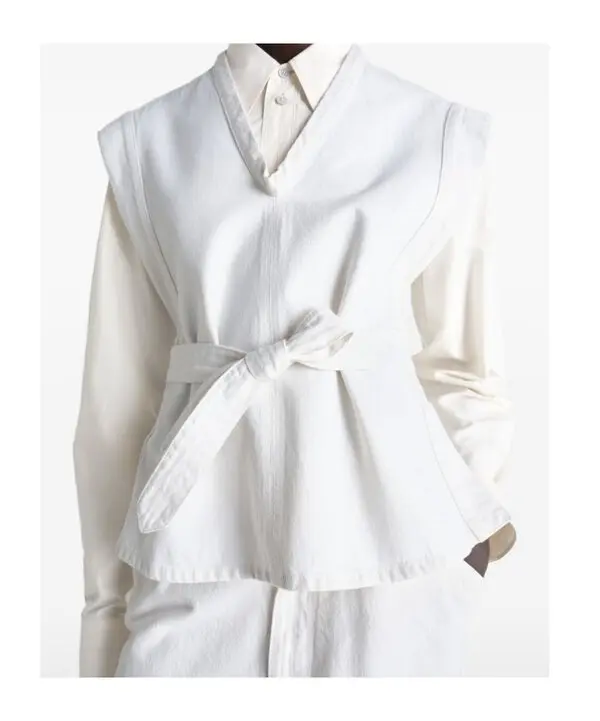 LEMAIRE V-neck Belted Cotton Vest - White