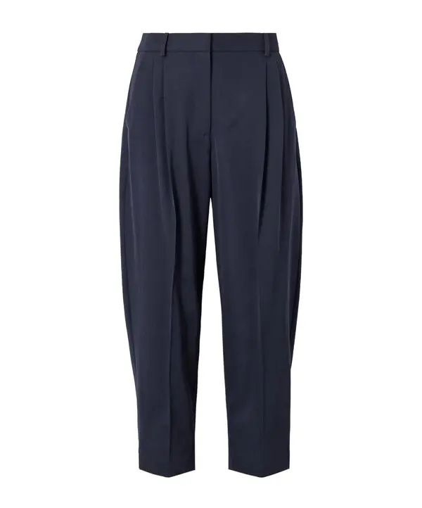 Stella McCartney Pleated Cropped Wool Tapered Pants - Black