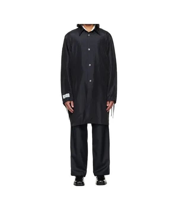WOOYOUNGMI Drawstring Cuff Logo Patch Coat - Black