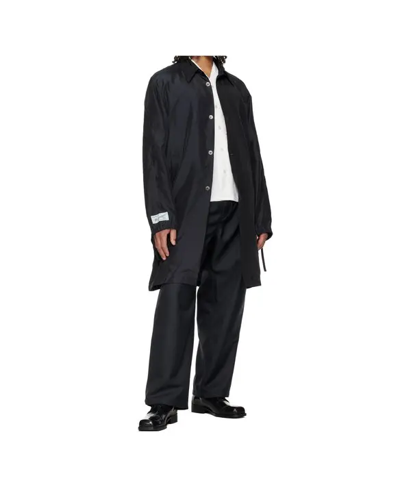 WOOYOUNGMI Drawstring Cuff Logo Patch Coat - Black