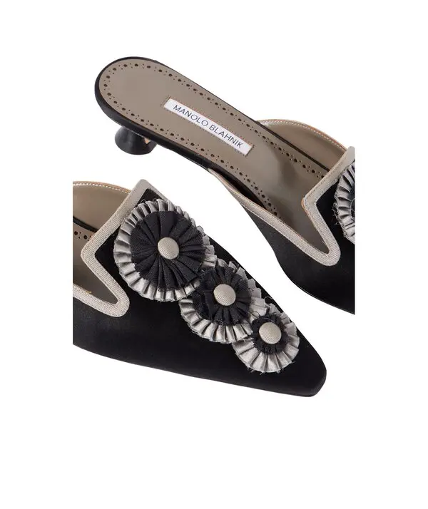 Manolo Blahnik Satin Mules With Rosette Appliqués