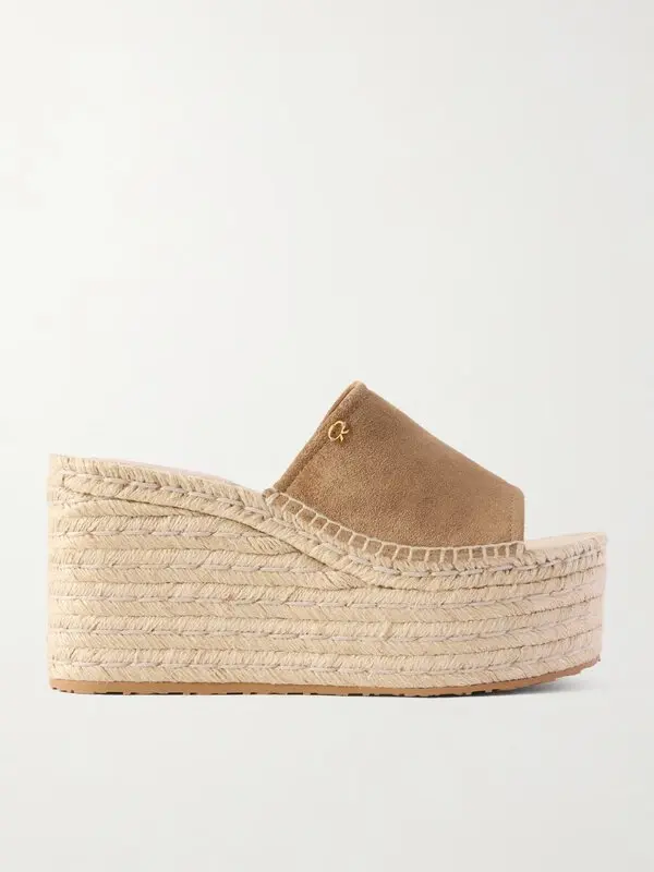 GIANVITO ROSSI Suede Platform Espadrille Sandals - Nude