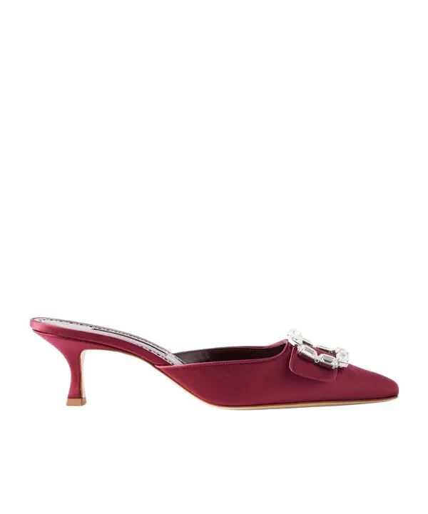 Manolo Blahnik Crystal-embellished Satin Mules - Red